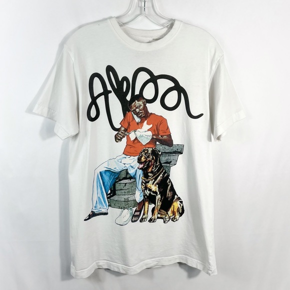 Akoo | Shirts | Akoo Mens White Script Logo Cleaning Shoes Doberman Dog ...